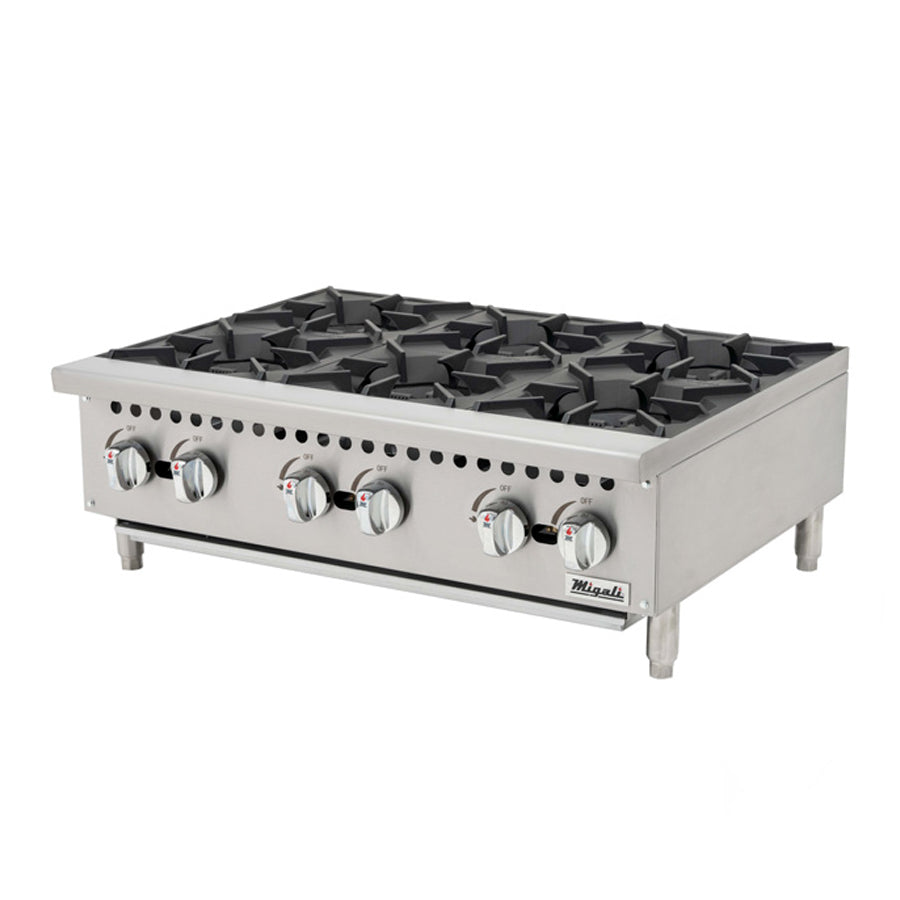Migali Competitor Series Hot Plate, countertop, 36" W, (6) burners, ma ...